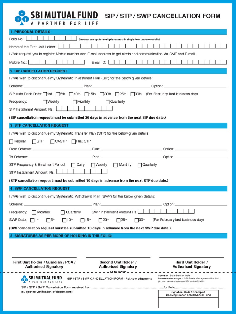 SIP/STP/SWP Cancellation Form Guide | PDF | Investing | Banking