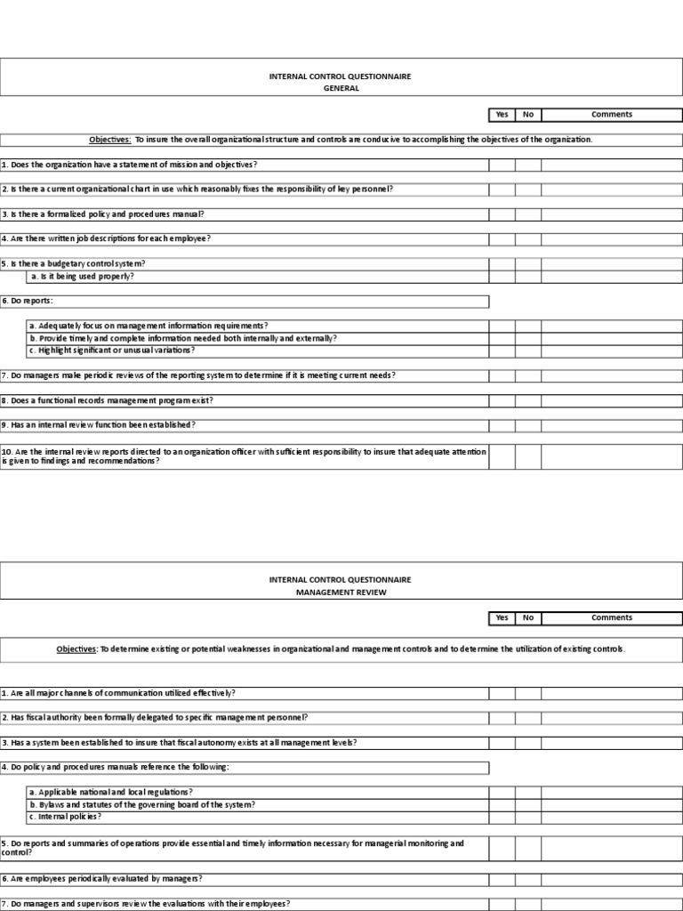 Internal Control - Audit Questionnaire | PDF | Payroll | Cheque