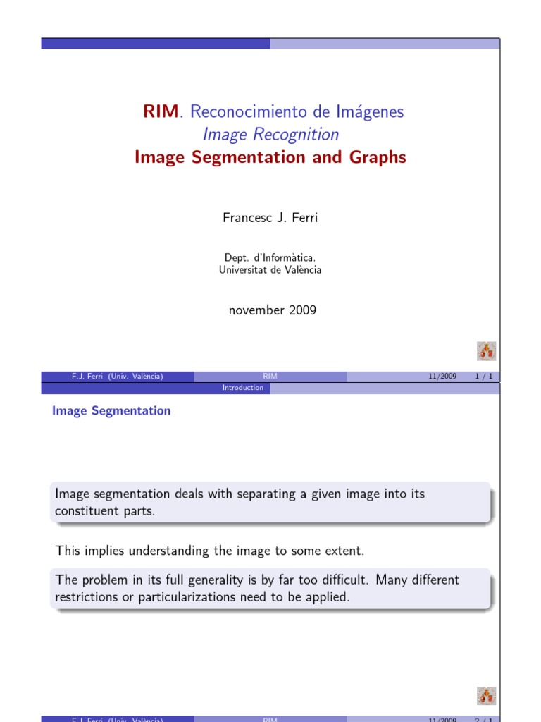 RIM Image Segmentation and Graphs: - Reconocimiento de Im Agenes Image Recognition | PDF | Image ...