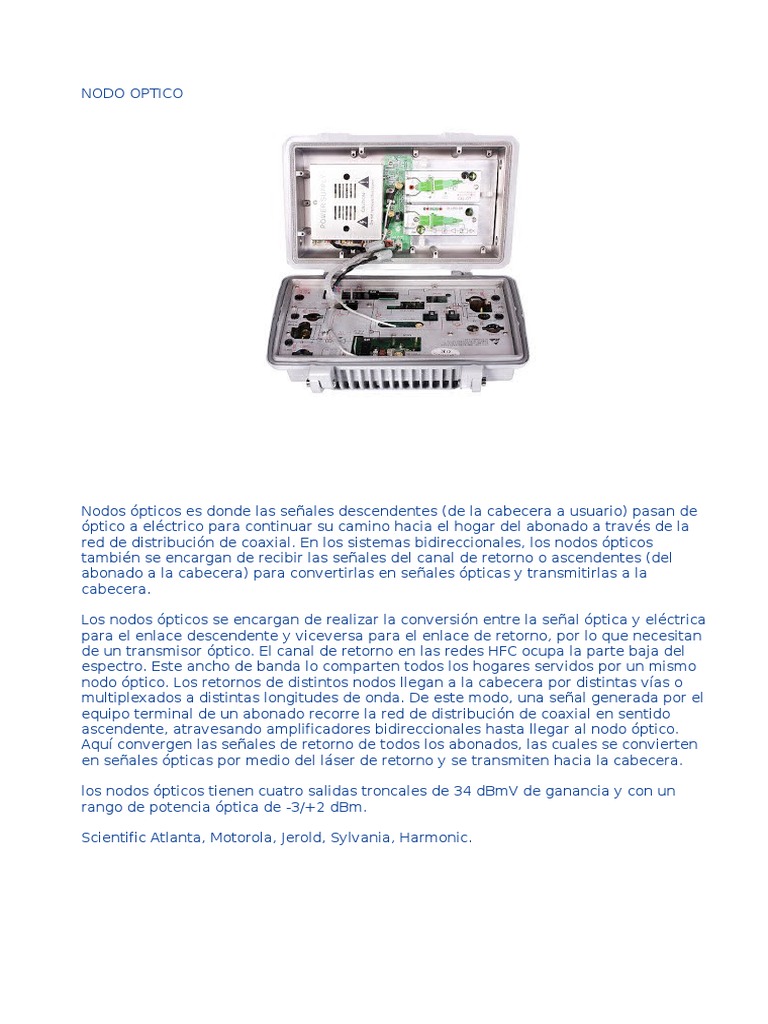 Funcionamiento y componentes de un nodo óptico en una red HFC | PDF ...