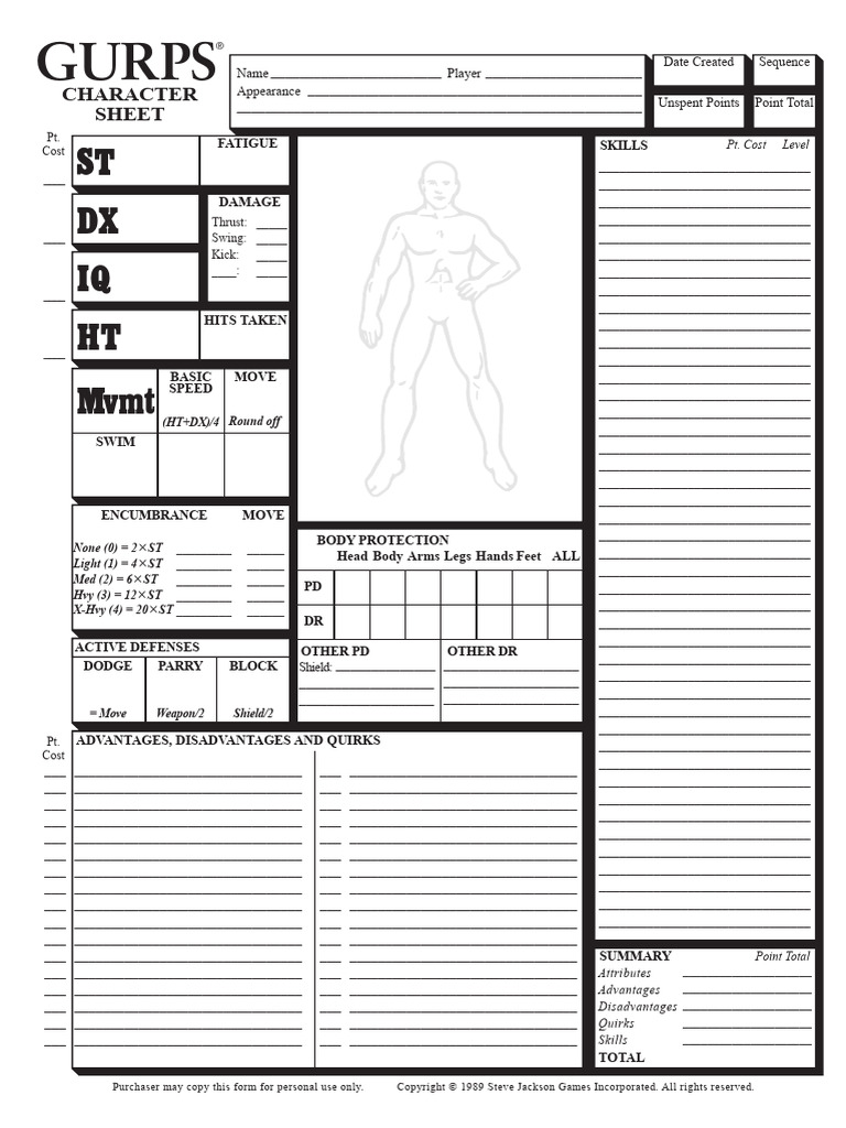 GURPS 3rd Edition Classic Charsheet Front & Back | PDF | Role Playing ...