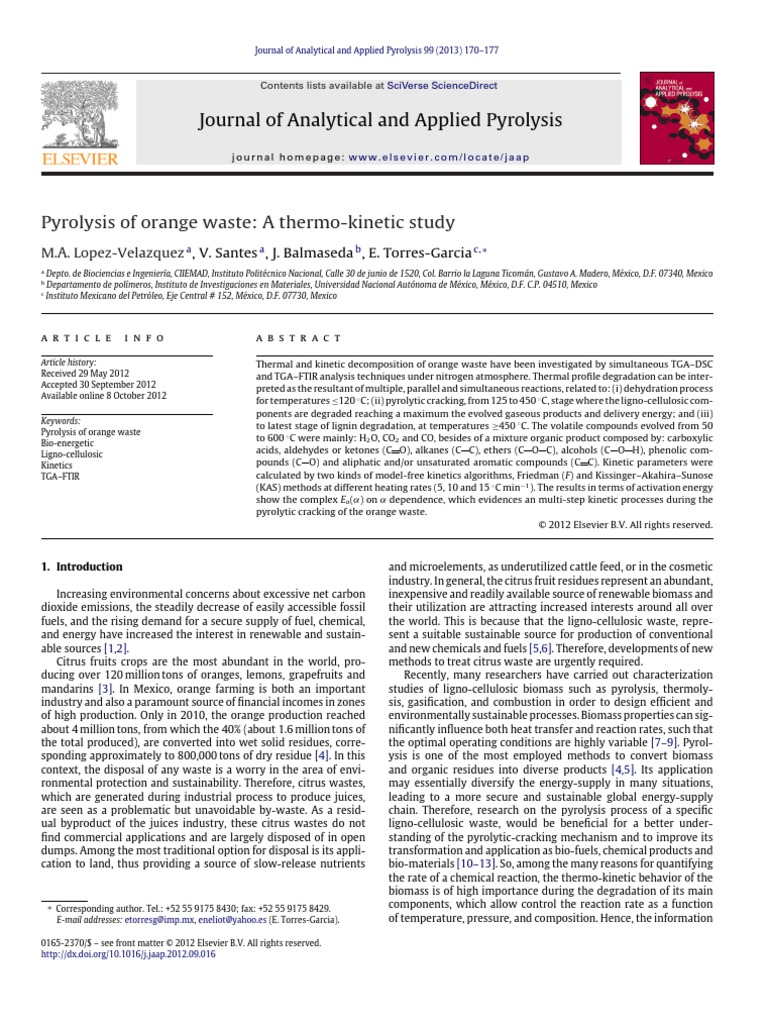 Pyrolysis of Orange Peel | PDF | Pyrolysis | Differential Scanning Calorimetry