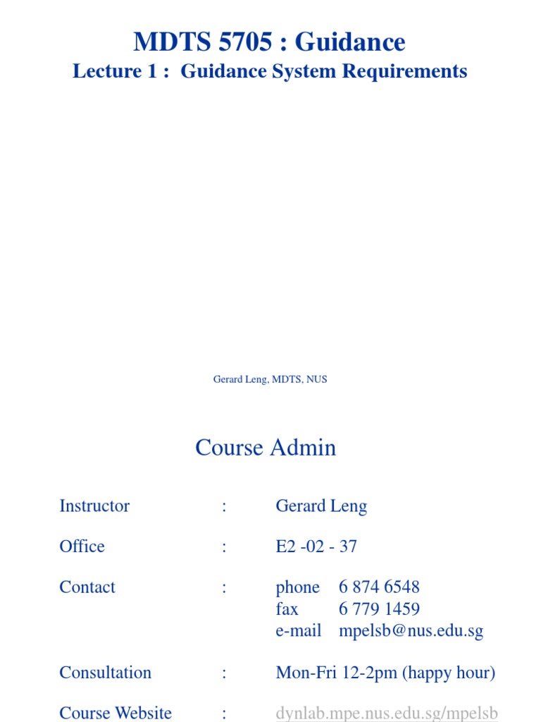 MDTS 5705: Guidance: Lecture 1: Guidance System Requirements | PDF ...