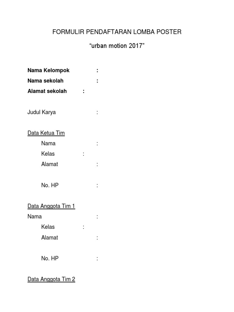 Formulir Pendaftaran Lomba Poster | PDF