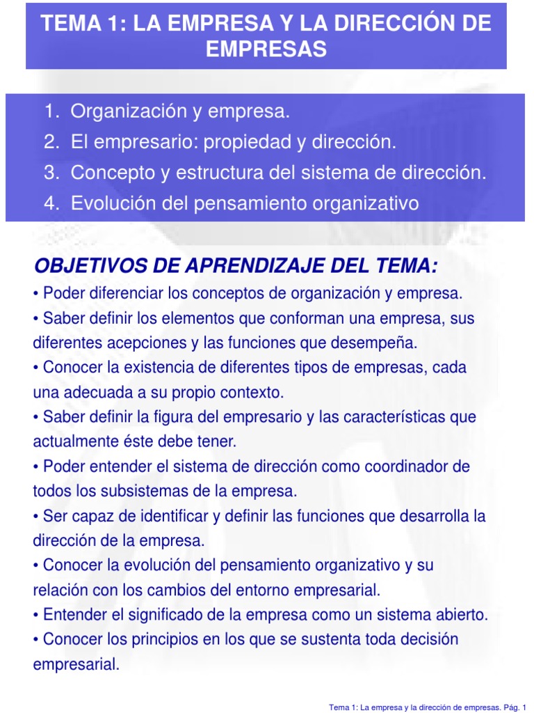 Tema 1 La Empresa y La Dirección de Empresas | PDF | Capitalismo | Sociedad