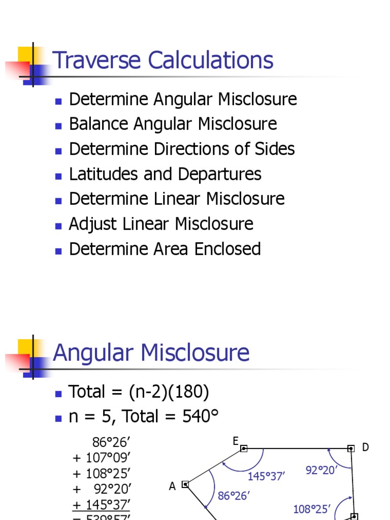 Traverse Calculations | PDF | Angle | Latitude