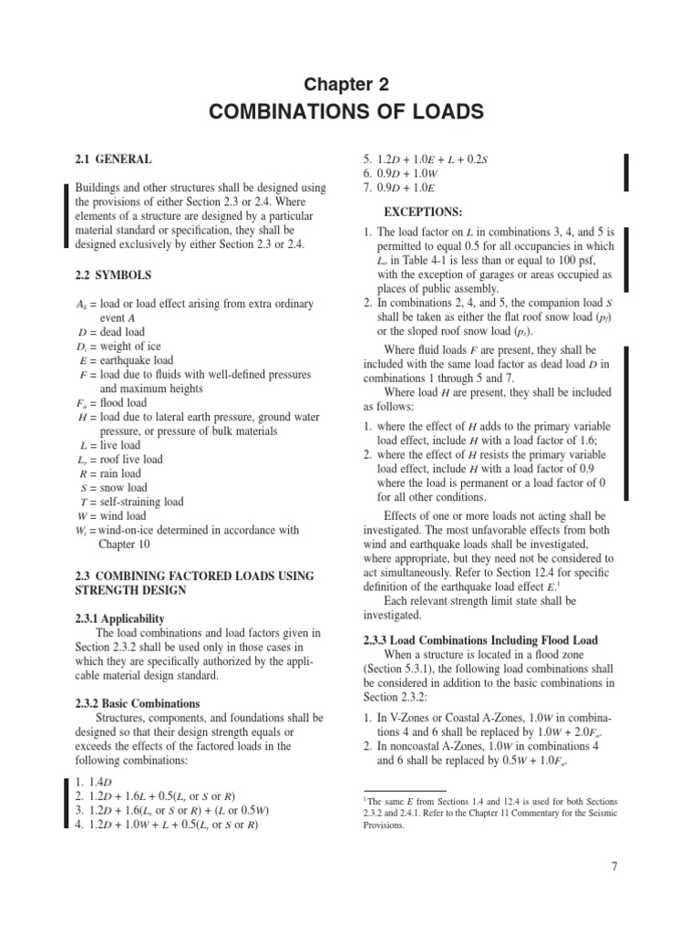 Asce 7-10 - Combinations of Loads | PDF | Structural Load | Strength Of ...