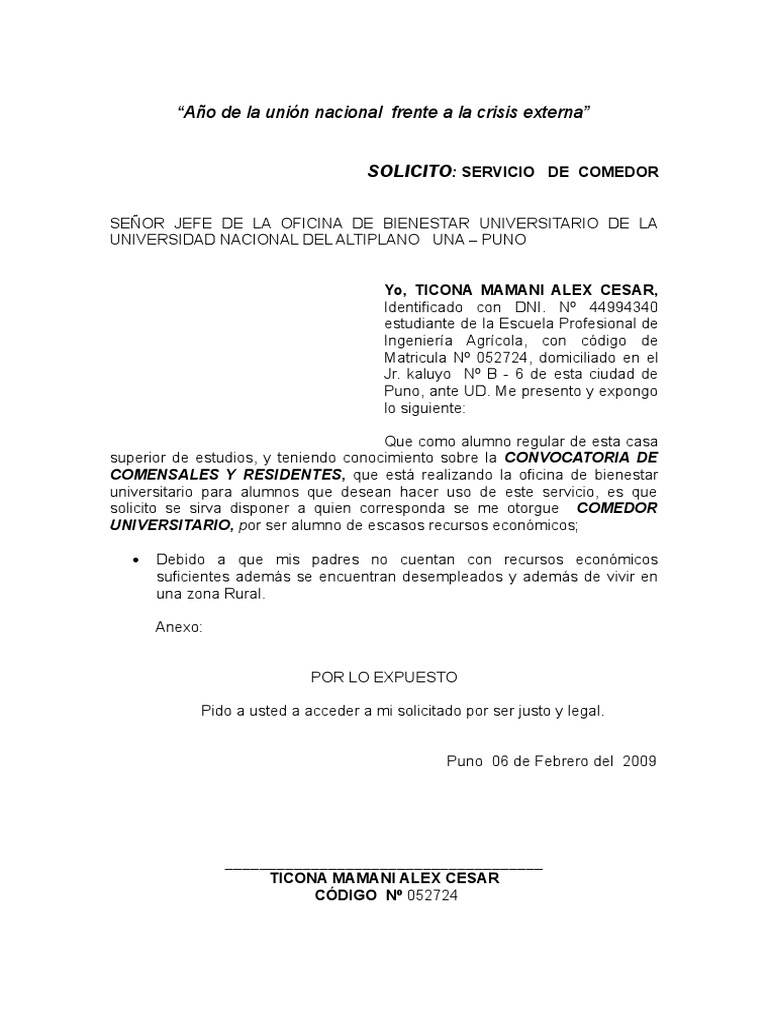 Solicitud Comedor | PDF