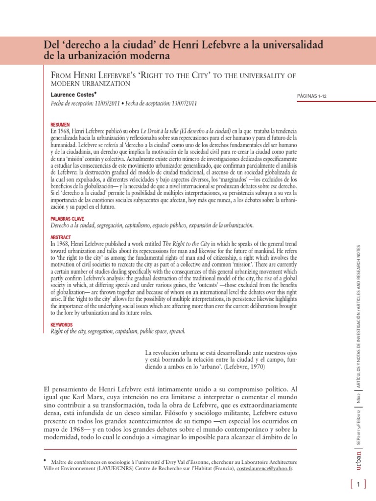 El Derecho A La Ciudad - Henri Lefebvre PDF | PDF | Ghetto | Ciudad