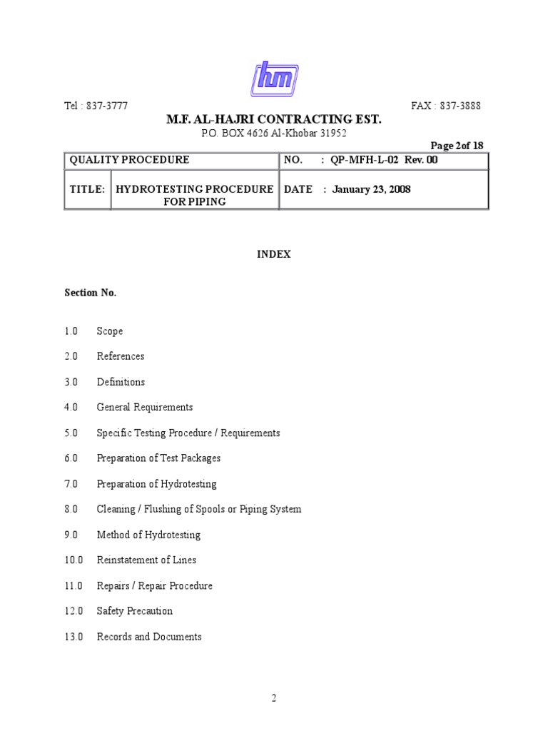 Hydrotest Procedure For Piping | PDF | Pipe (Fluid Conveyance) | Valve