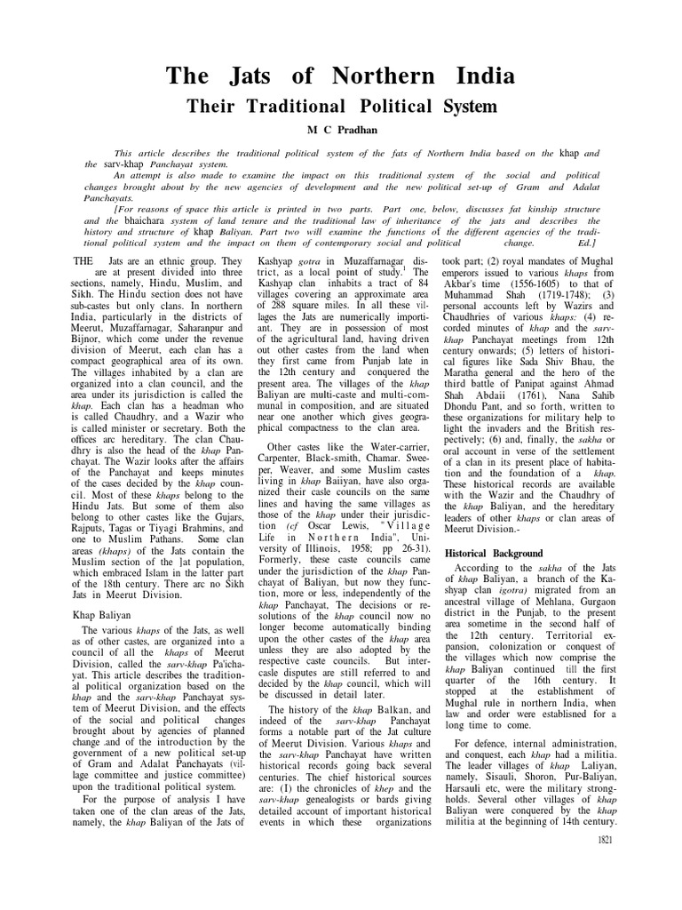 The Jats of Northern India: Their Traditional Political System | PDF ...