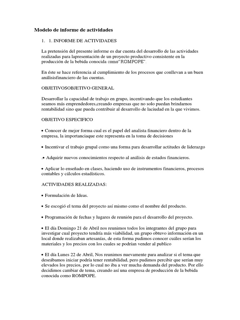 Modelo de Informe de Actividades | Liderazgo | Negocios (general)