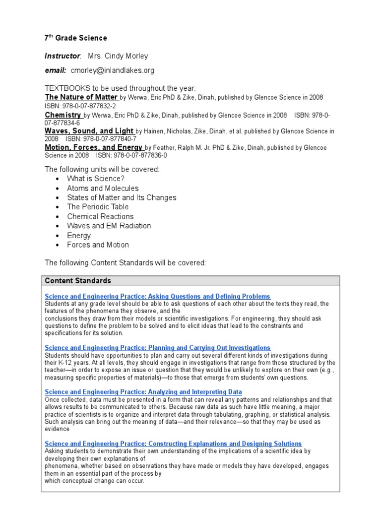 Science 7 Syllabus 2017-18 | PDF | Matter | Chemistry