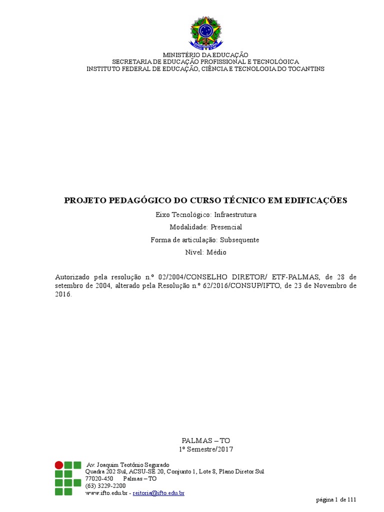 Projeto Pedagogico Do Curso Tecnico em Edificacoes | PDF | Economia | Planejamento urbano