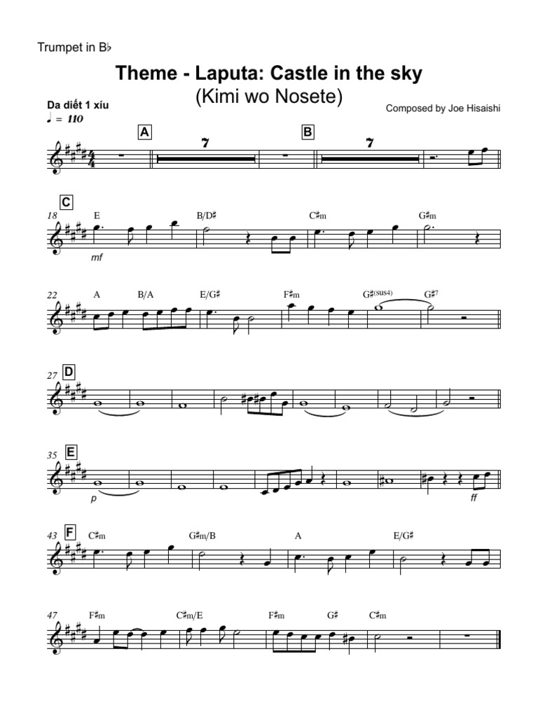 Theme - Laputa: Castle in The Sky: 7 7 (Kimi Wo Nosete) | PDF