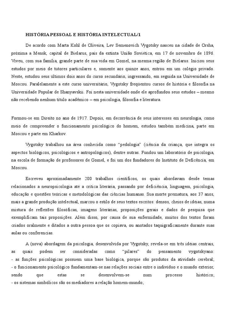 História Pessoal e História Intelectual | PDF | Pensamento | Psicologia