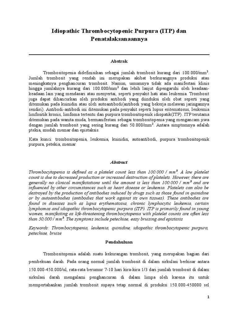 Idiopathic Thrombocytopenic Purpura (ITP) Dan Penatalaksanaannya | PDF ...