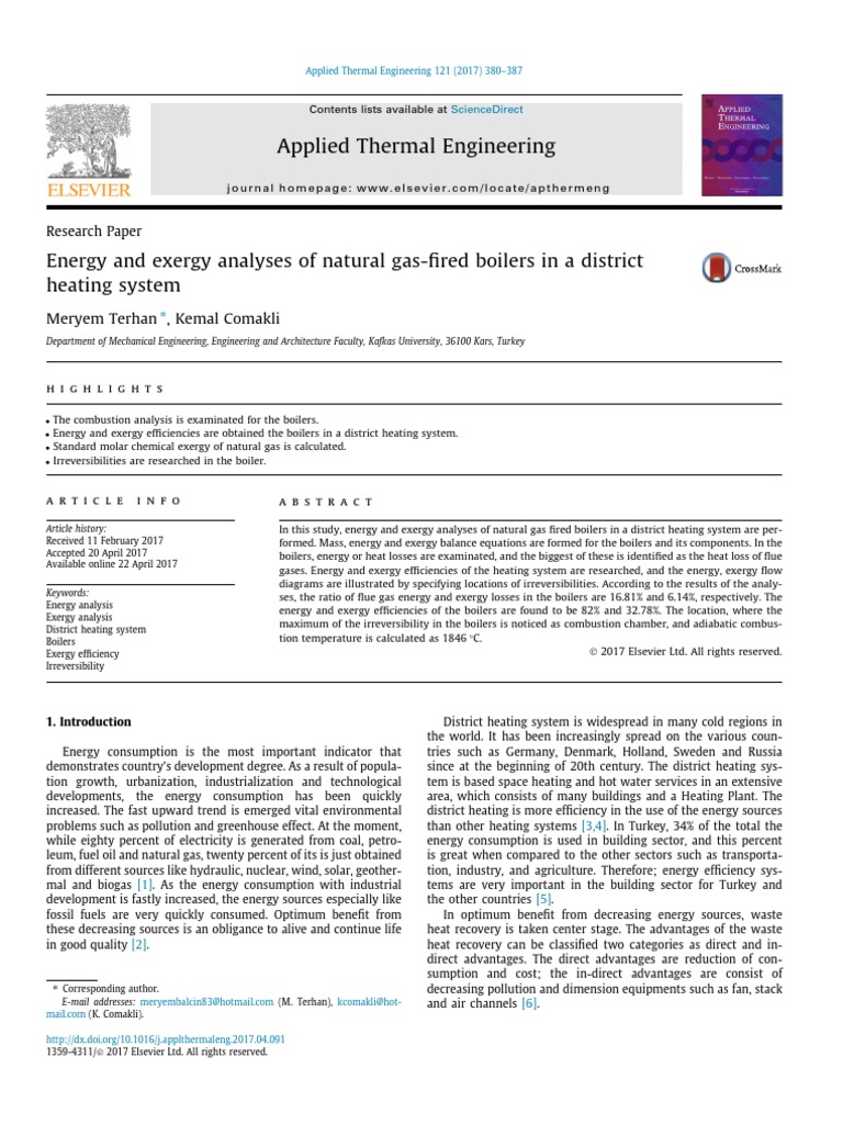 Applied Thermal Engineering: Meryem Terhan, Kemal Comakli | PDF | Exergy | Boiler