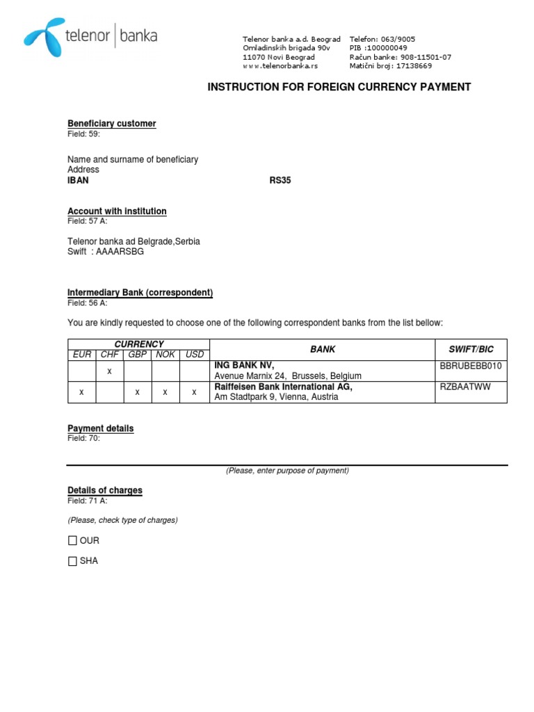 01 07 Instruction Form For Foreign Currency Payment | PDF