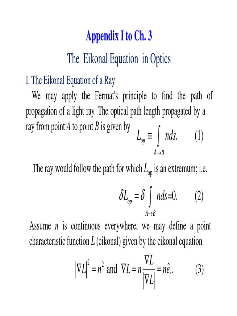 Appendix-I C3 The Eikonal Equation | PDF | Calculus Of Variations | Optics