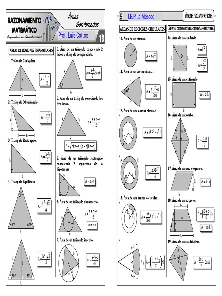 areas sombreadas formulas y problemas.pdf | Pi | Triángulo
