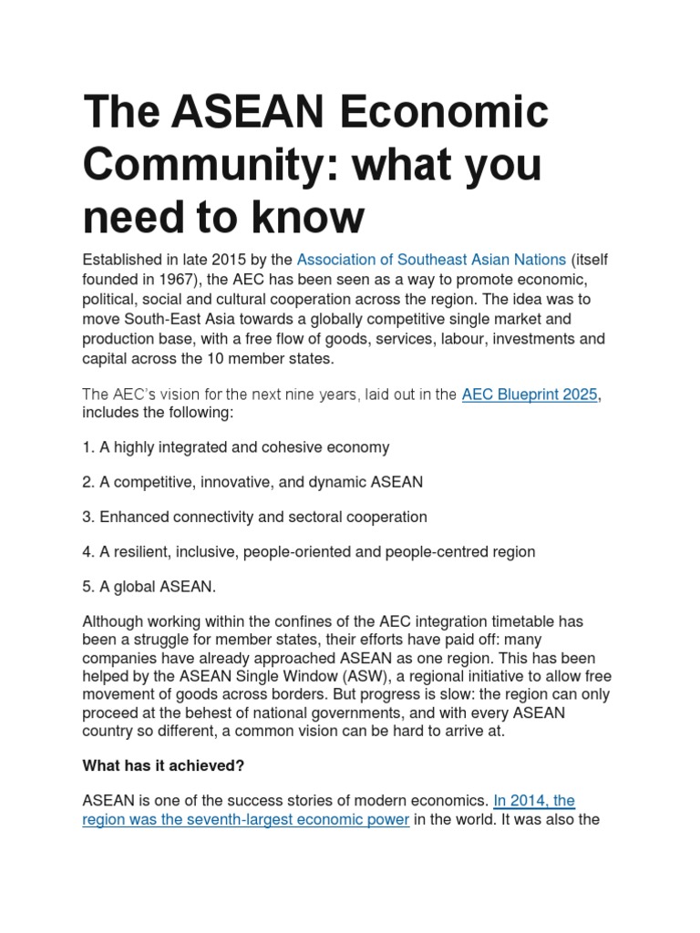 The ASEAN Economic Community | PDF | Association Of Southeast Asian ...