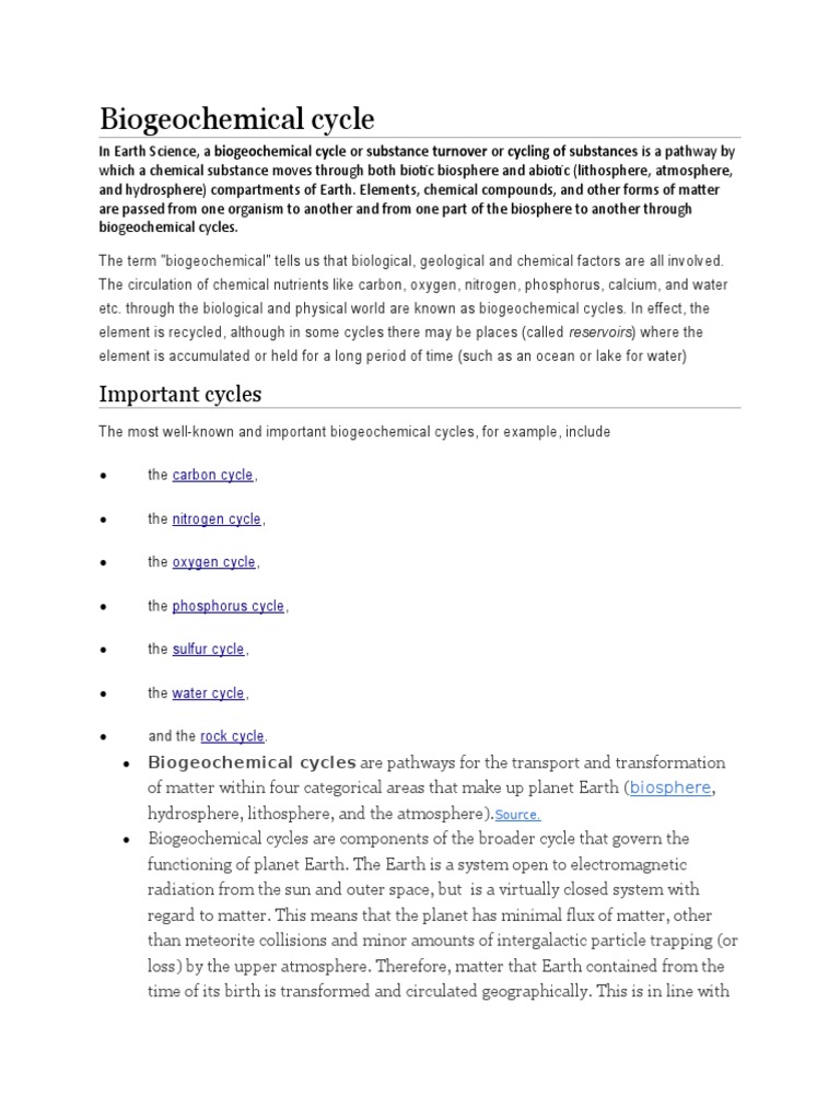 Biogeochemical Cycle: Important Cycles | Download Free PDF | Renewable ...