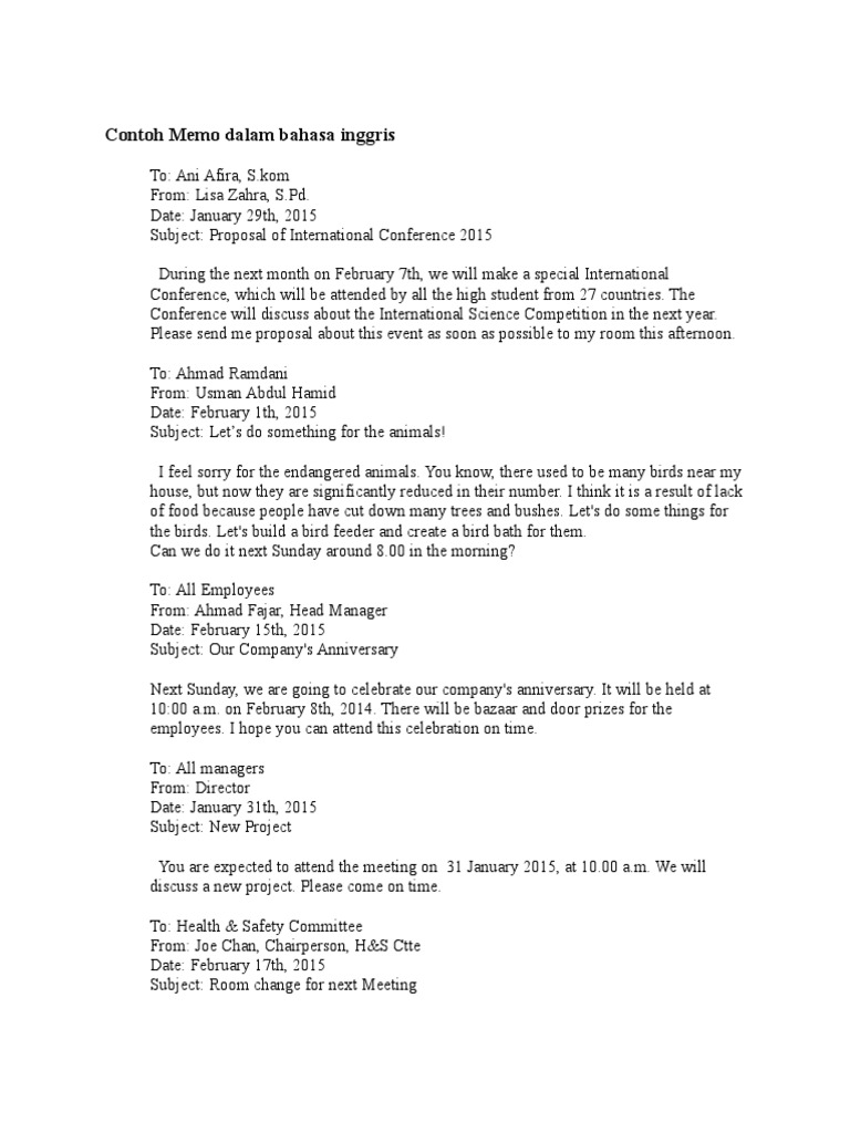 Examples of English Memos | PDF | Indonesian Language | Sociolinguistics