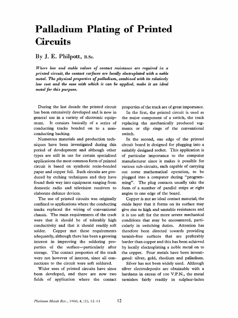 Palladium Plating of Printed Circuits: Philpott | PDF | Printed Circuit ...