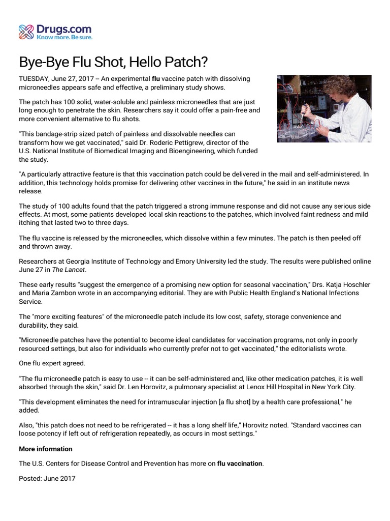 Bye-Bye Flu Shot, Hello Patch - Drugs - Com MedNews | PDF | Influenza ...
