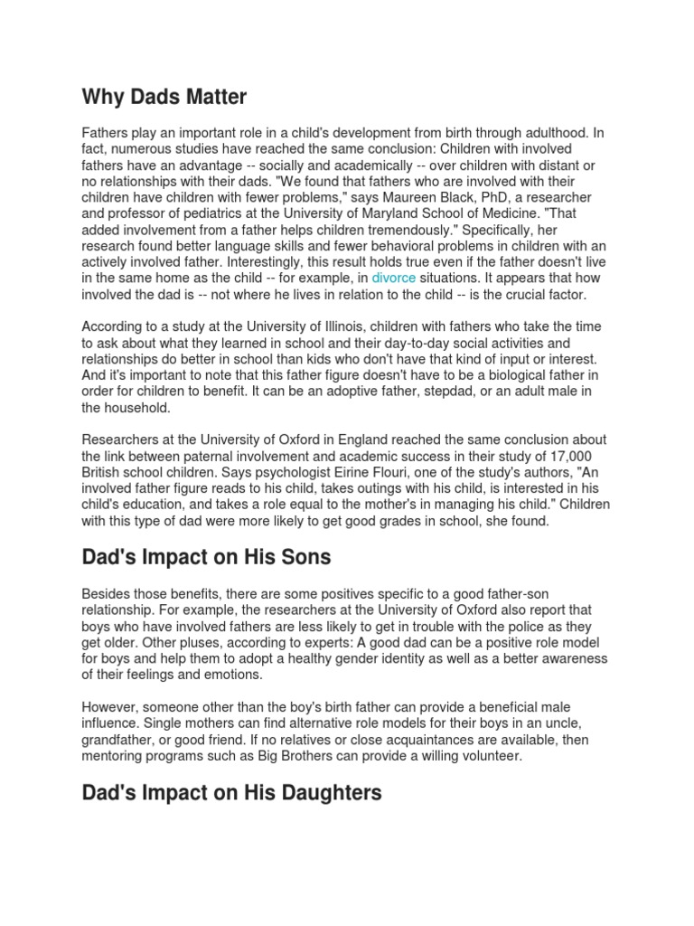 Why Dads Matter | PDF | Parenting | Relationships
