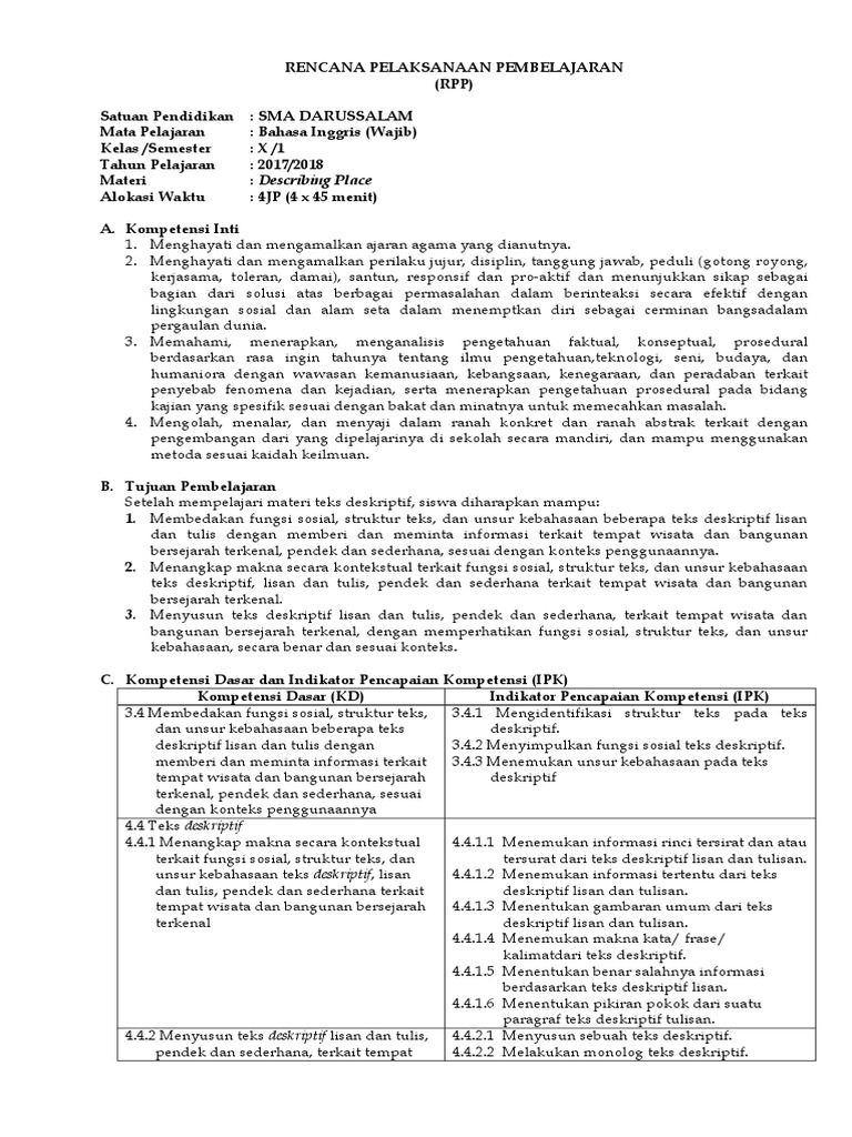 RPP Describing Place | PDF