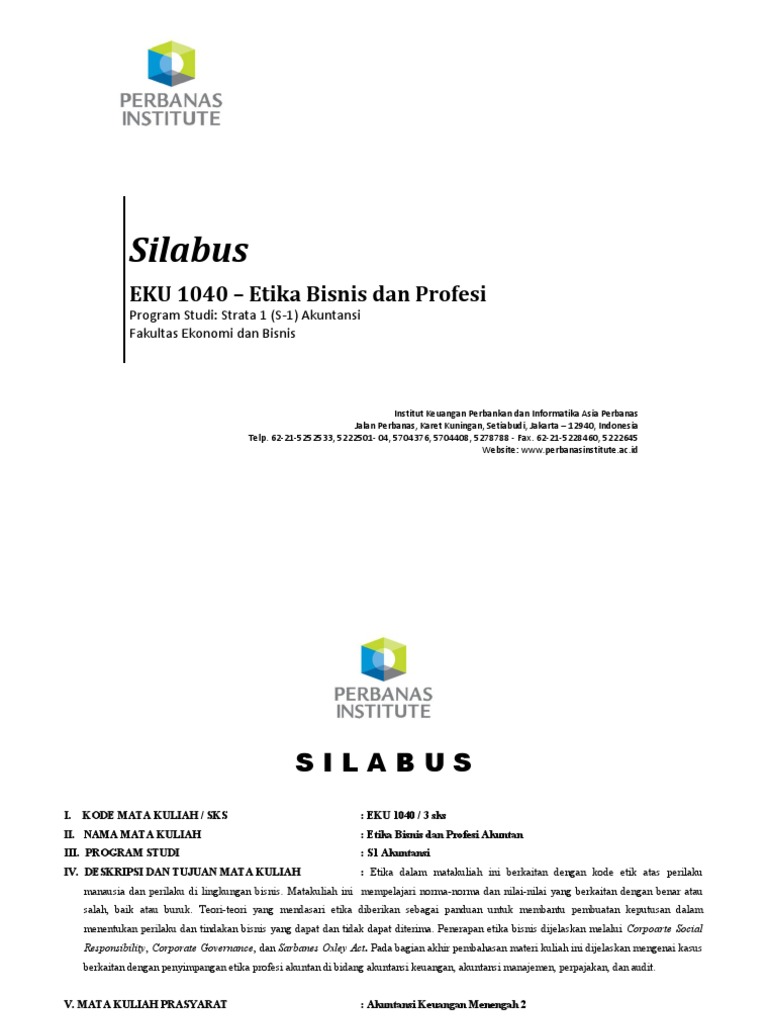 Silabus Etika Bisnis S1 Akuntansi | PDF