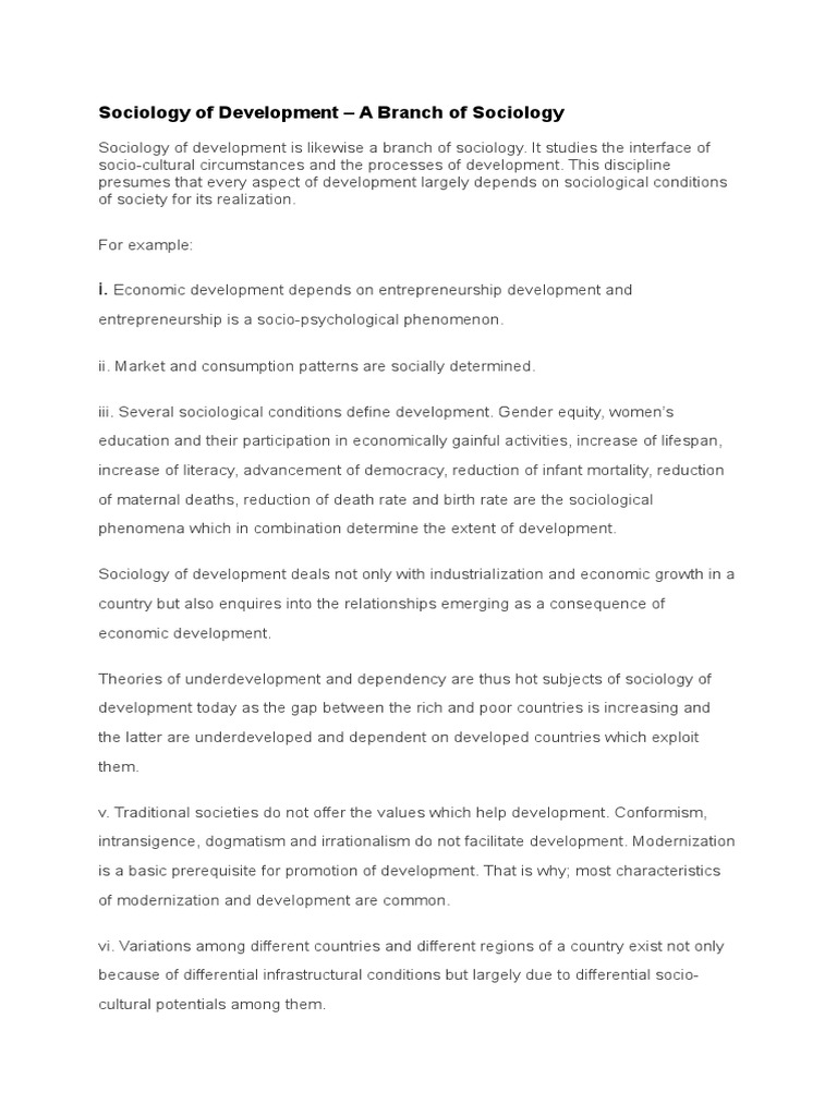 Sociology of Development | PDF | Economic Development | Modernization ...