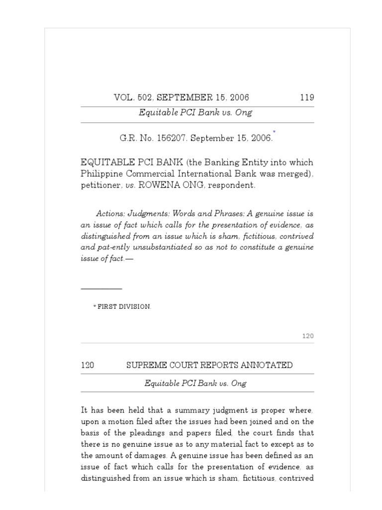 Equitable PCI Bank V Ong | PDF | Summary Judgment | Cheque
