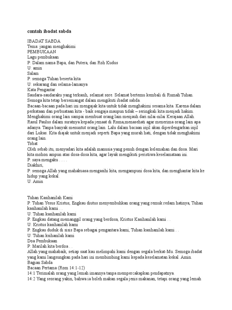 Contoh Ibadat Sabda | PDF