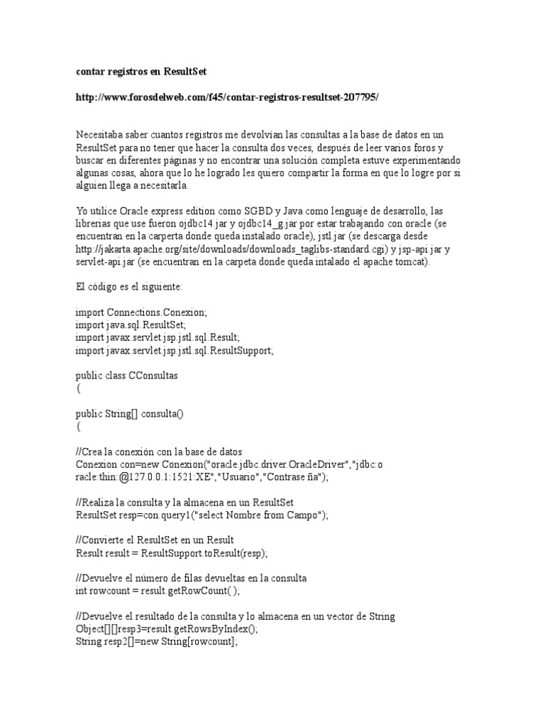 Contar Registros en Un ResultSet en Java | PDF | Estructura de datos de ...
