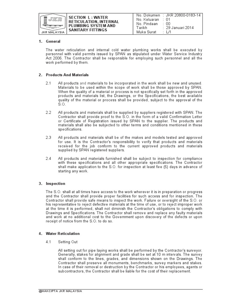 Water Reticulation and Plumbing Standards | PDF | Sanitation | Sink