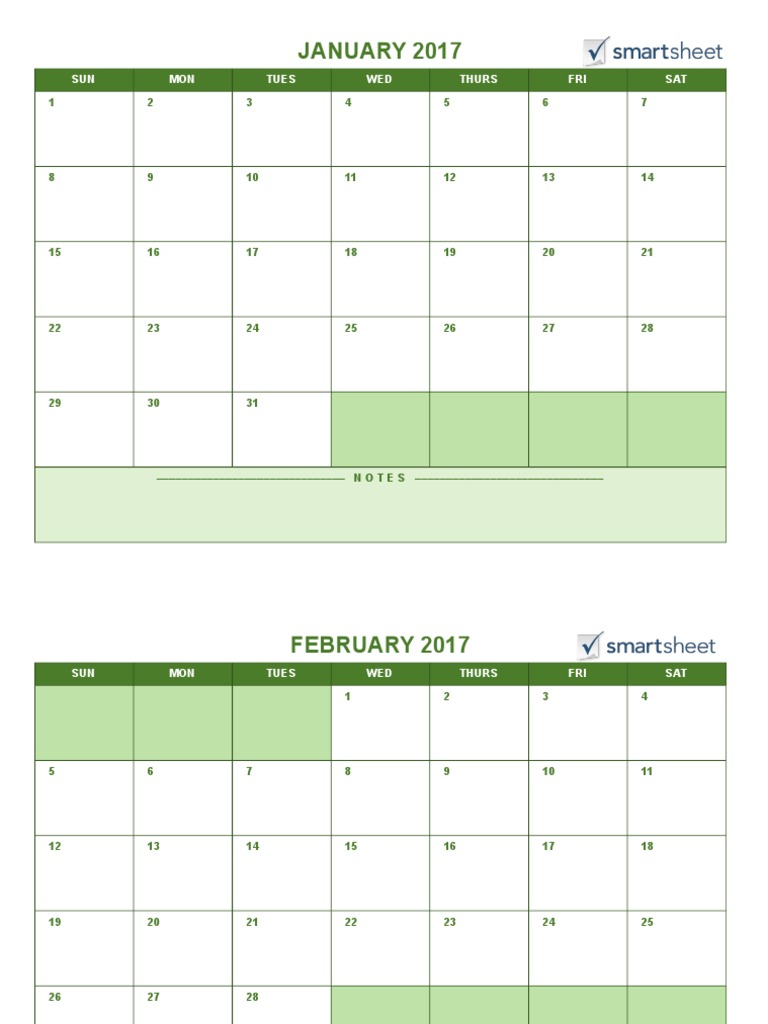 2017 Monthly Calendar Template | PDF