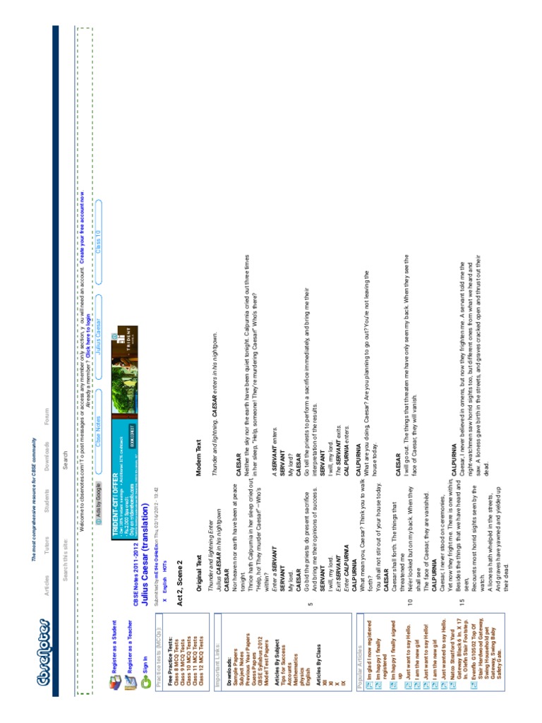 Julius Caesar (Translation) - CBSE Notes 2011-2012 | PDF | Marcus ...