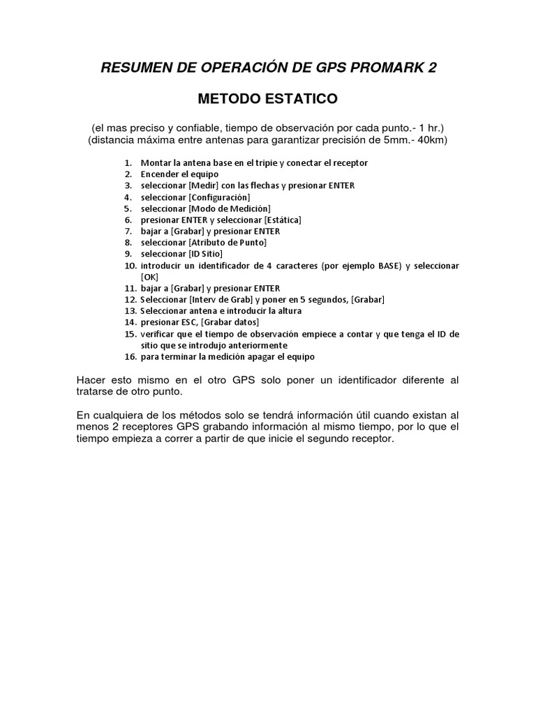 Resumen de Operación de Gps Promark 2 | PDF | Sistema de ...