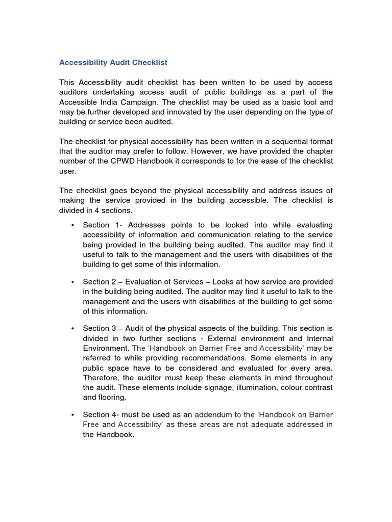 Access Audit Checklist | PDF | Accessibility | Door