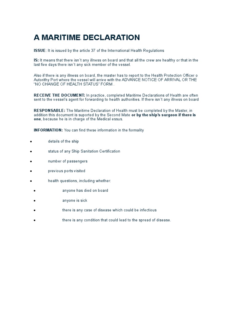 Maritime Declaration of Health | PDF