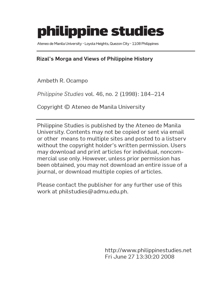 Rizal's Morga and Views of Phil History PDF | PDF | Philippines ...