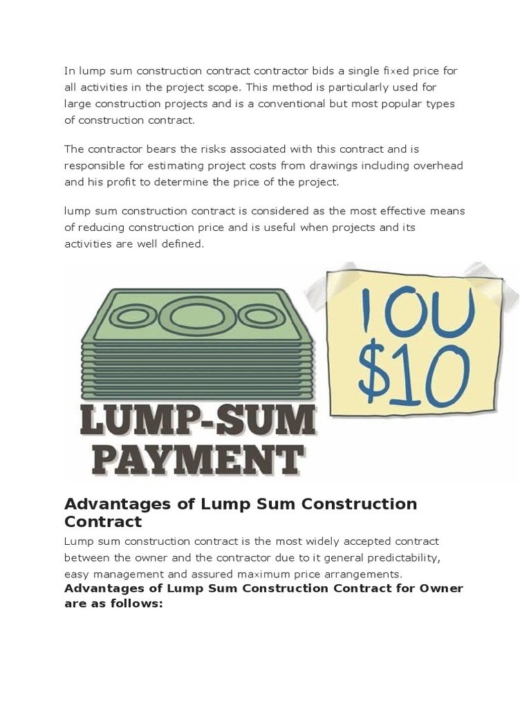 Advantages of Lump Sum Construction Contract for Owner are as follows