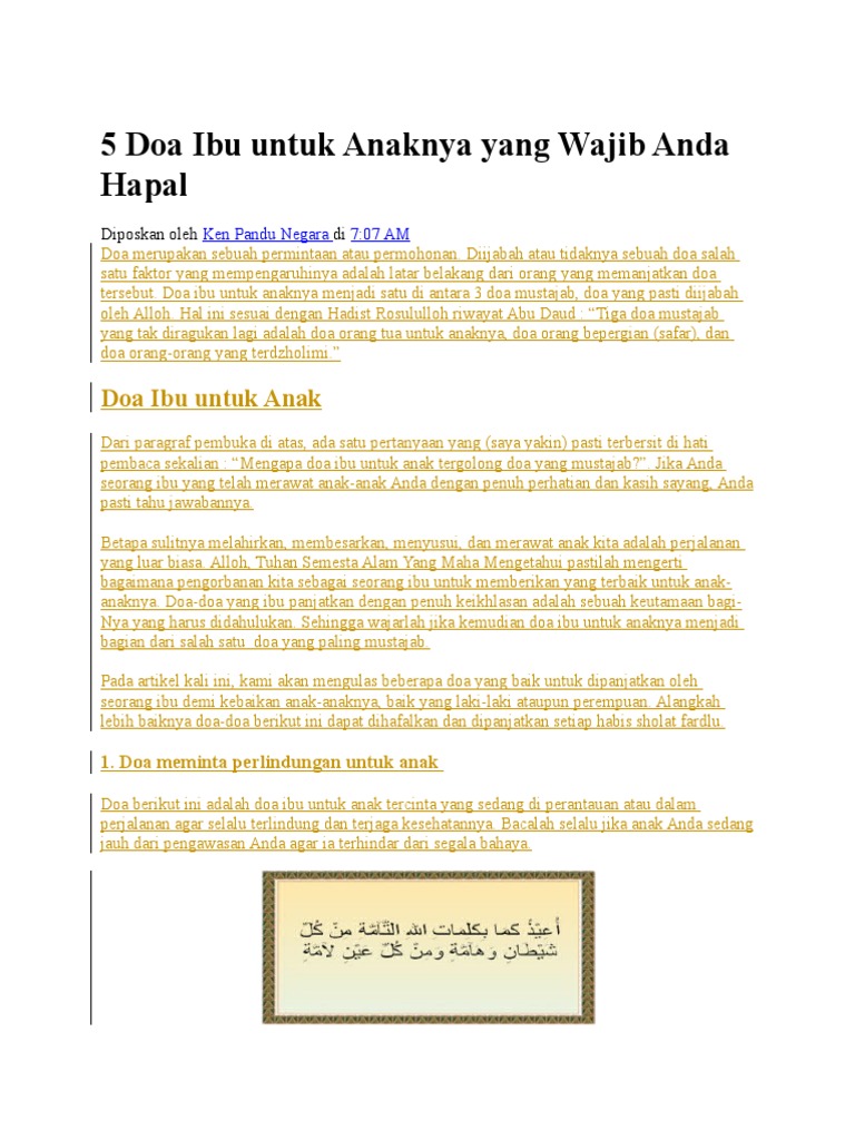 5 Doa Ibu Untuk Anaknya Yang Wajib Anda Hapal | PDF