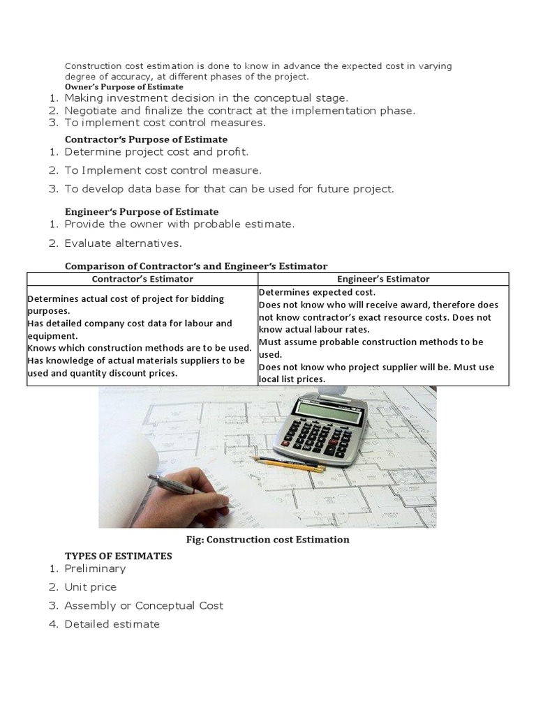 Construction Cost Estimation Overview | PDF | Economics | Business ...