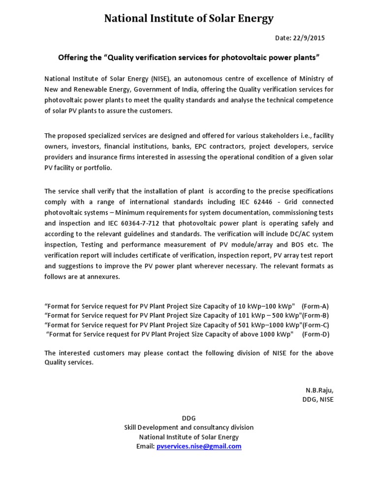 PV Power Plant Verification Services NISE | PDF | Photovoltaics ...
