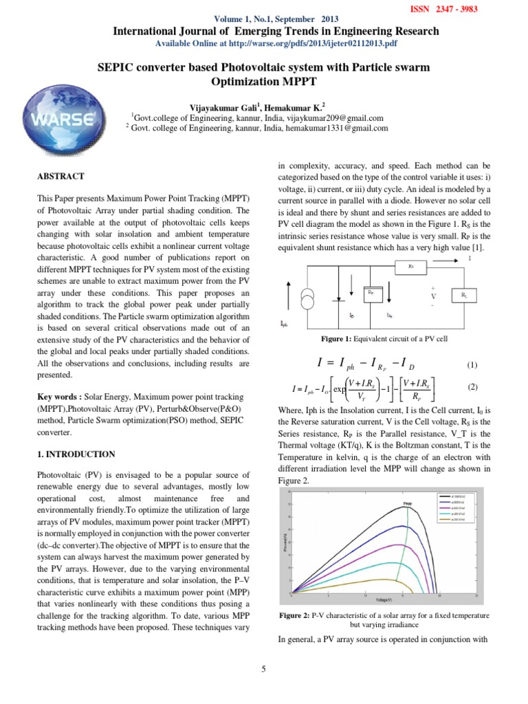 SEPIC Converter Based Photovoltaic Syste PDF | PDF | Physical Quantities | Electronic Engineering