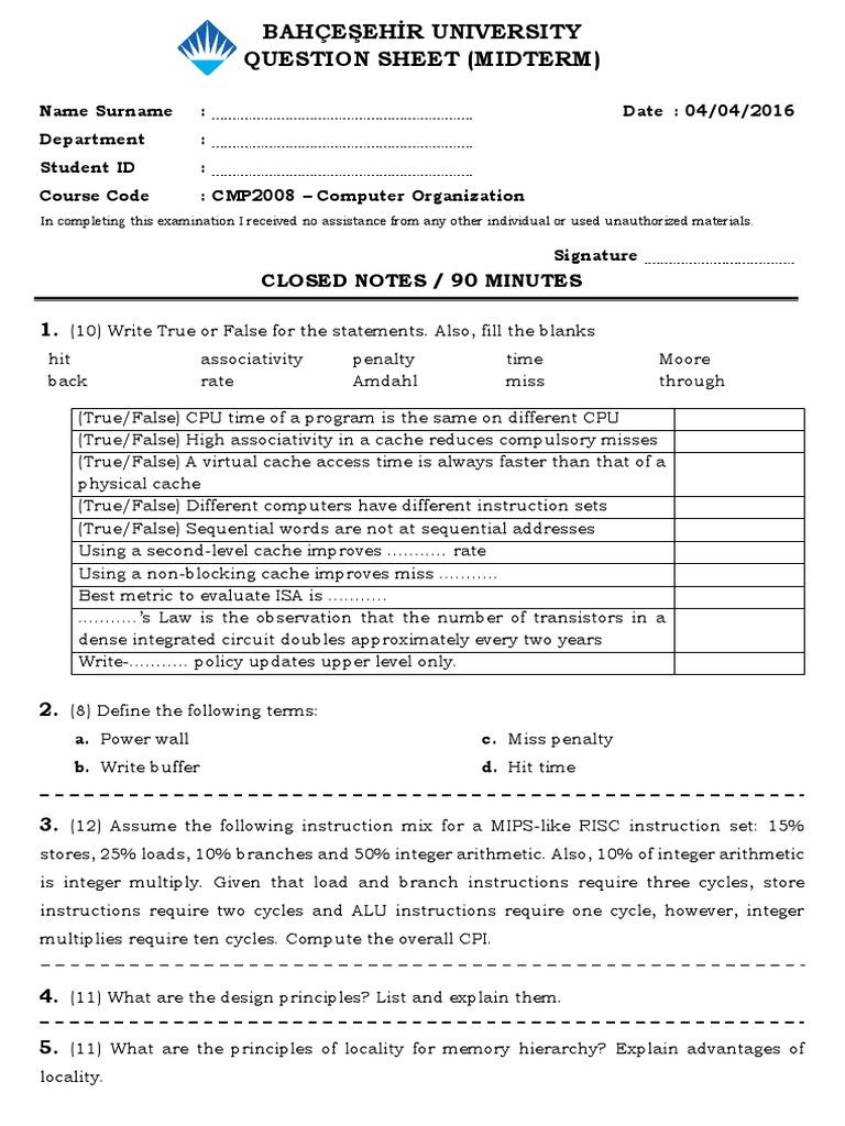 Week8 SampleMidterm | PDF | Cpu Cache | Electronic Engineering